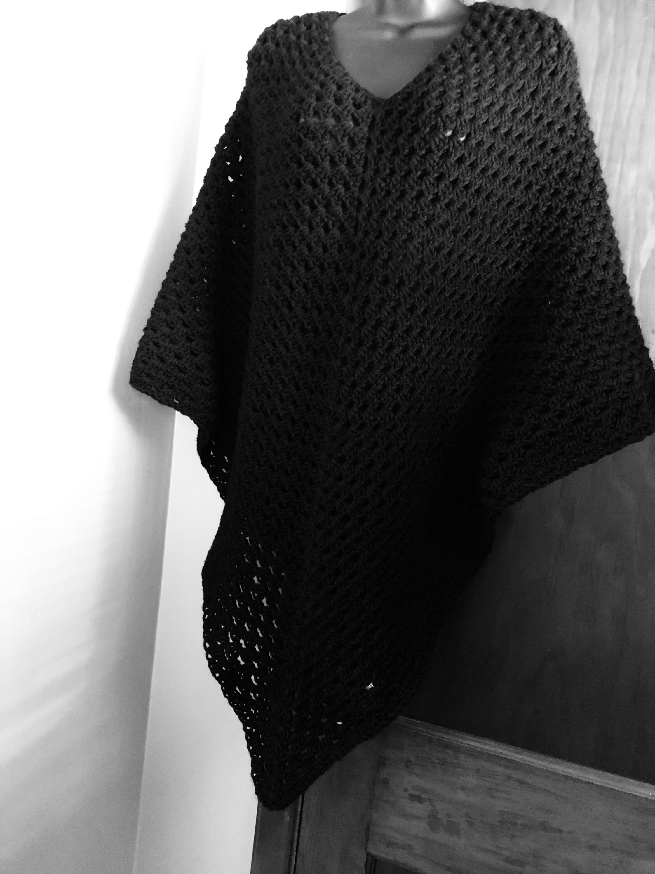 Black Crocheted Poncho - Etsy