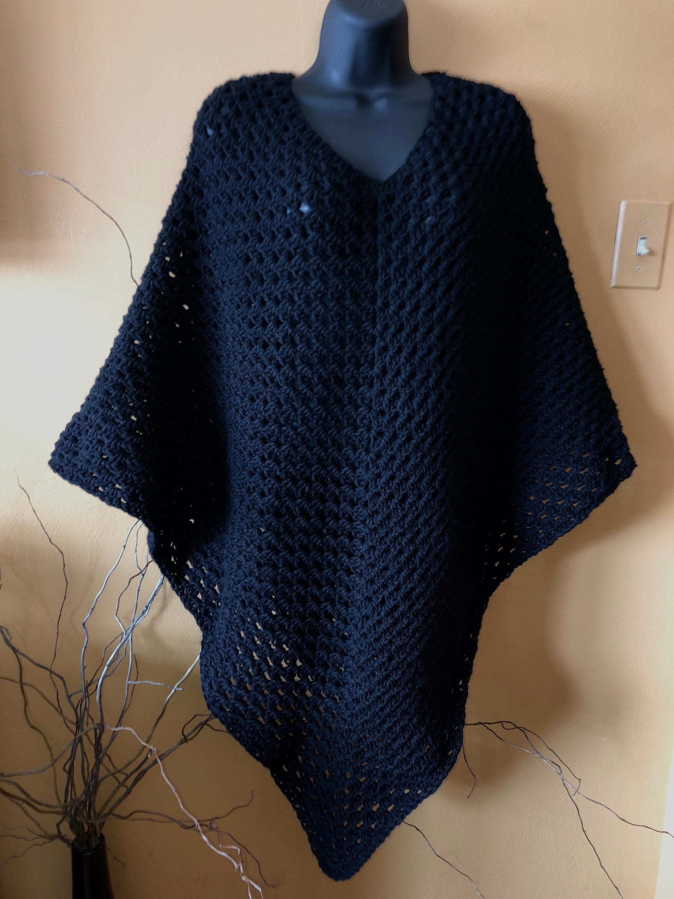 Black Crocheted Poncho - Etsy