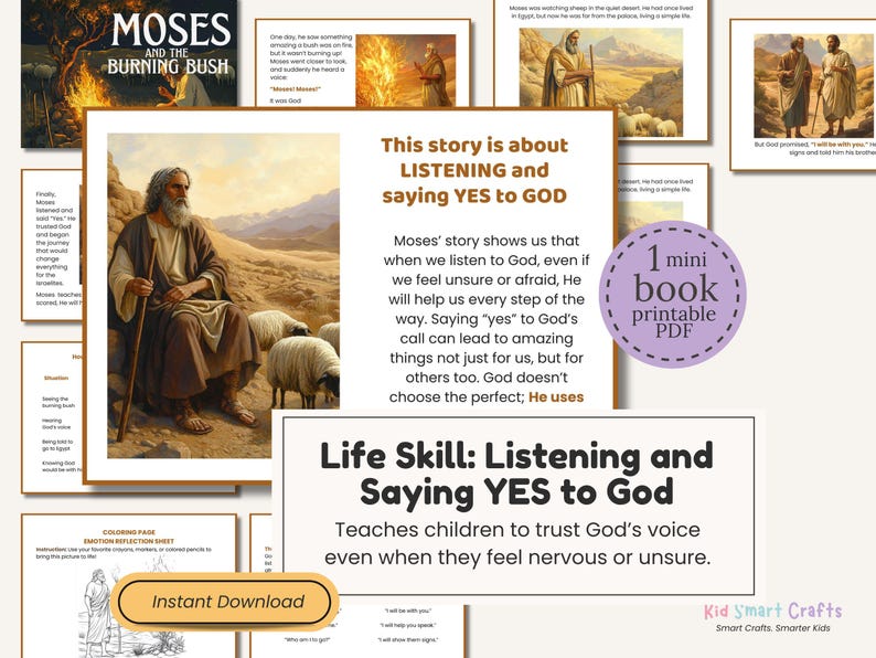 Moses and the Burning Bush Bible Story Mini Book Printable Kids ...