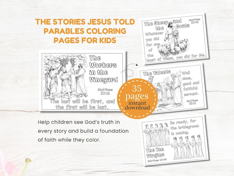 Jesus Parables Coloring Pages for Christian Kids Bible Stories Faith ...
