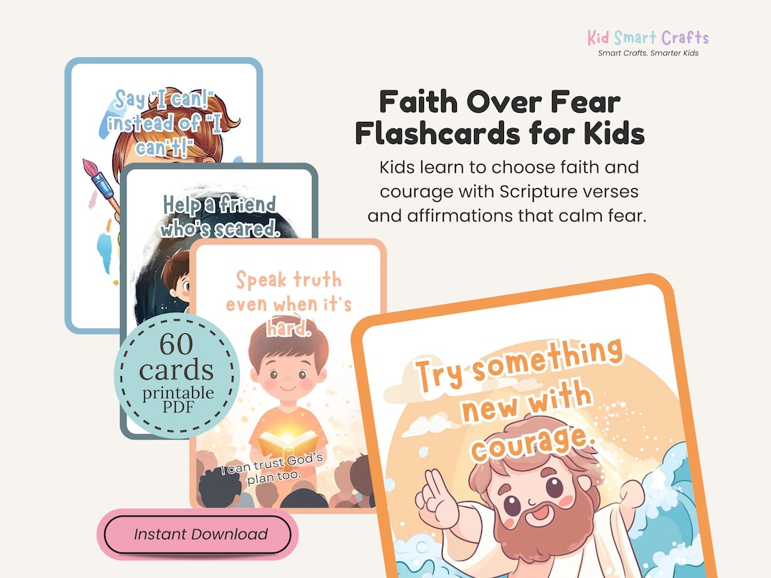 Faith Over Fear Flash Cards for Christian Kids Cute Kawaii Bible Verses ...