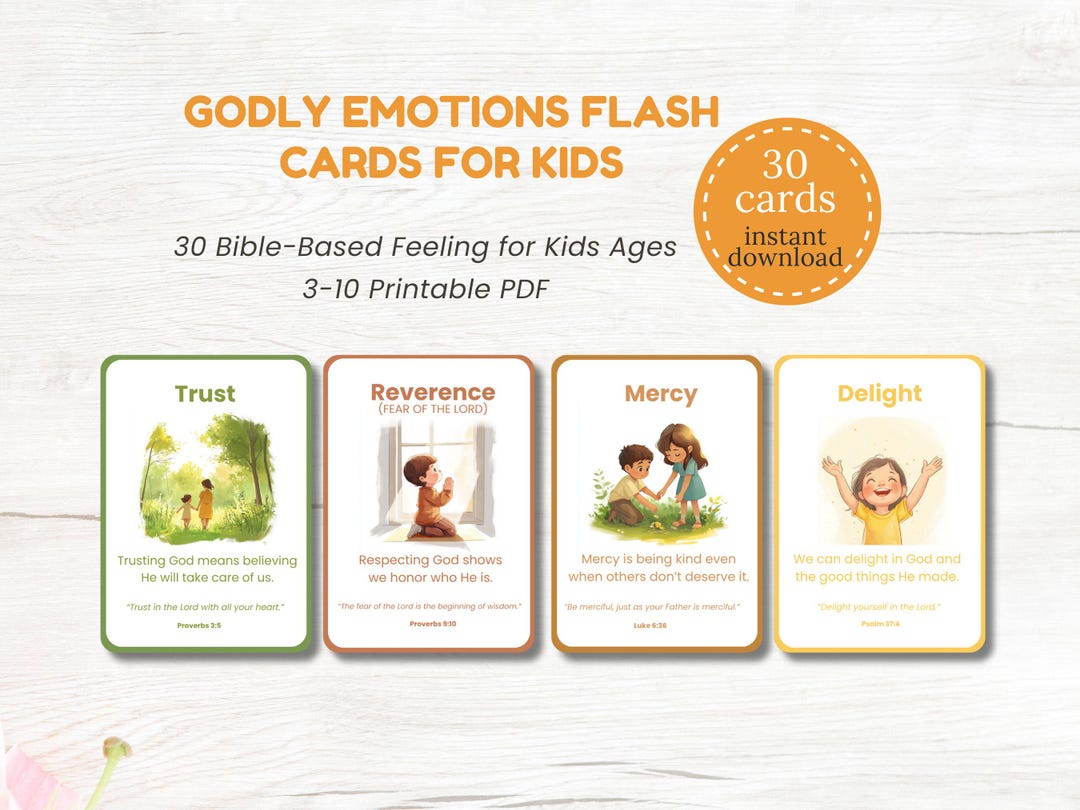 Christian Cards for Kids Godly Emotions Bible Based Printable Flash ...
