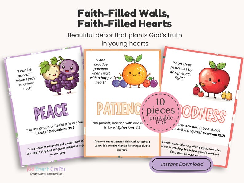 Fruits of the Spirit Wall Art Bible Verse Posters Christian Kids Room ...