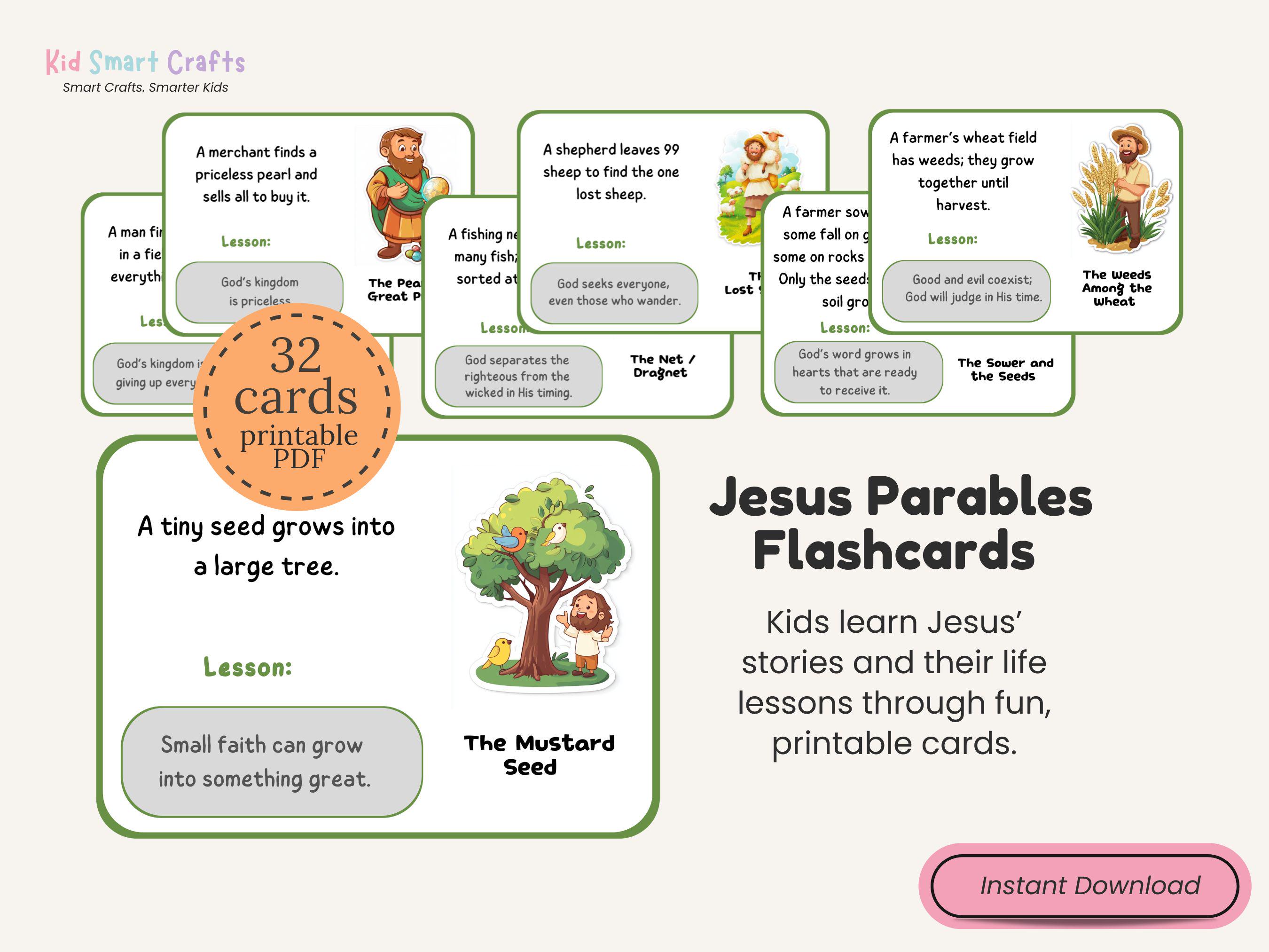 Jesus Parables Printable Flash Cards for Christian Kids Fun Bible Study ...