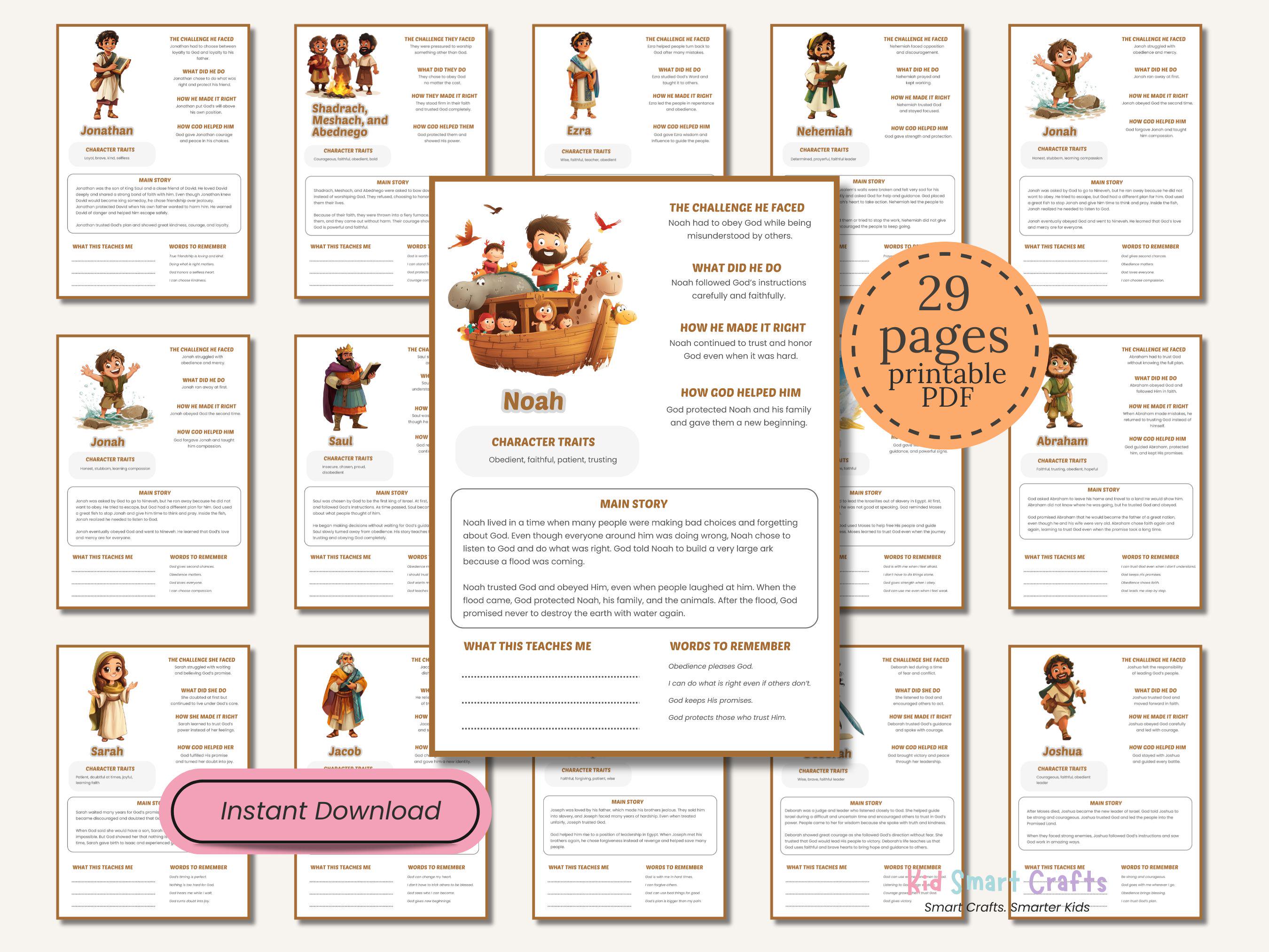 Old Testament Bible Character Study Pack for Kids Bible Lessons ...