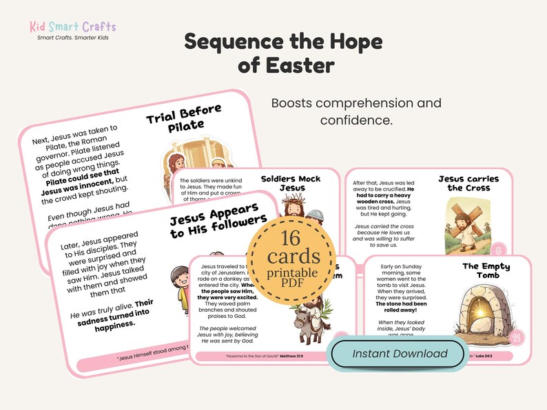 Jesus Resurrection Story Sequencing Cards Printable Bible Easter Cards ...