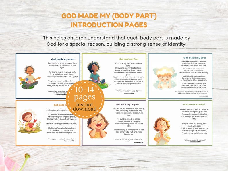 Printable Bible Lessons for Kids Physical Body Parts & Their Bible ...