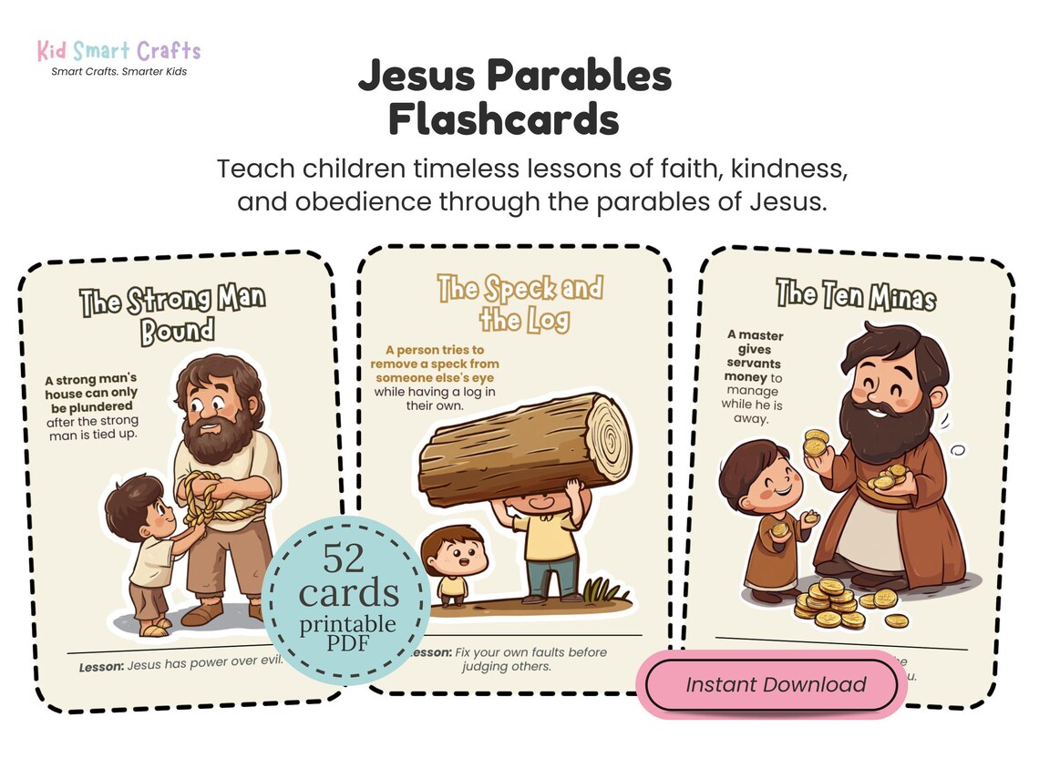 Jesus Parables Flashcards for Kids Printable Bible Story Cards Fun ...