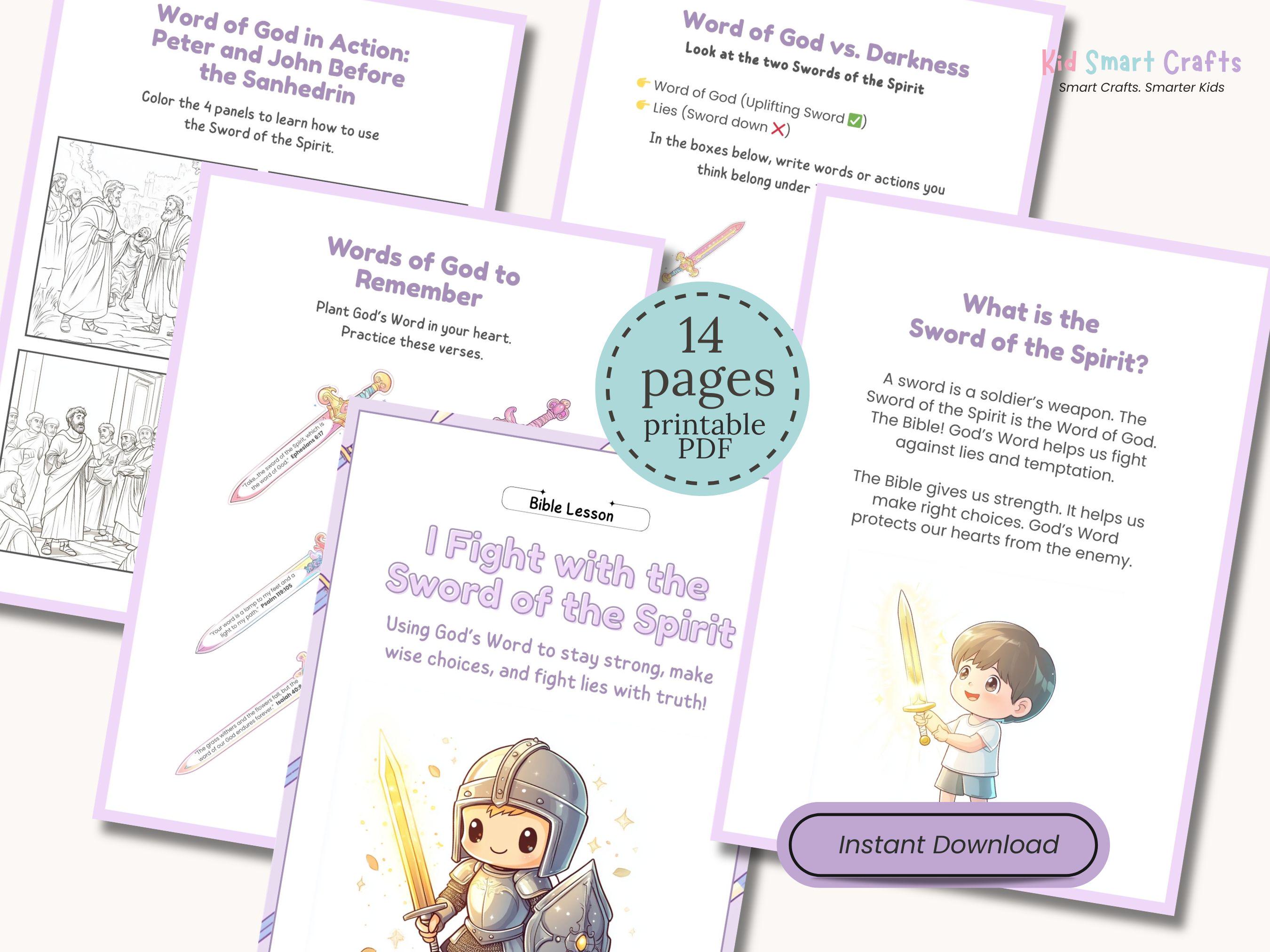 Sword of the Spirit Lesson for Kids Armor of God Bible Activity ...