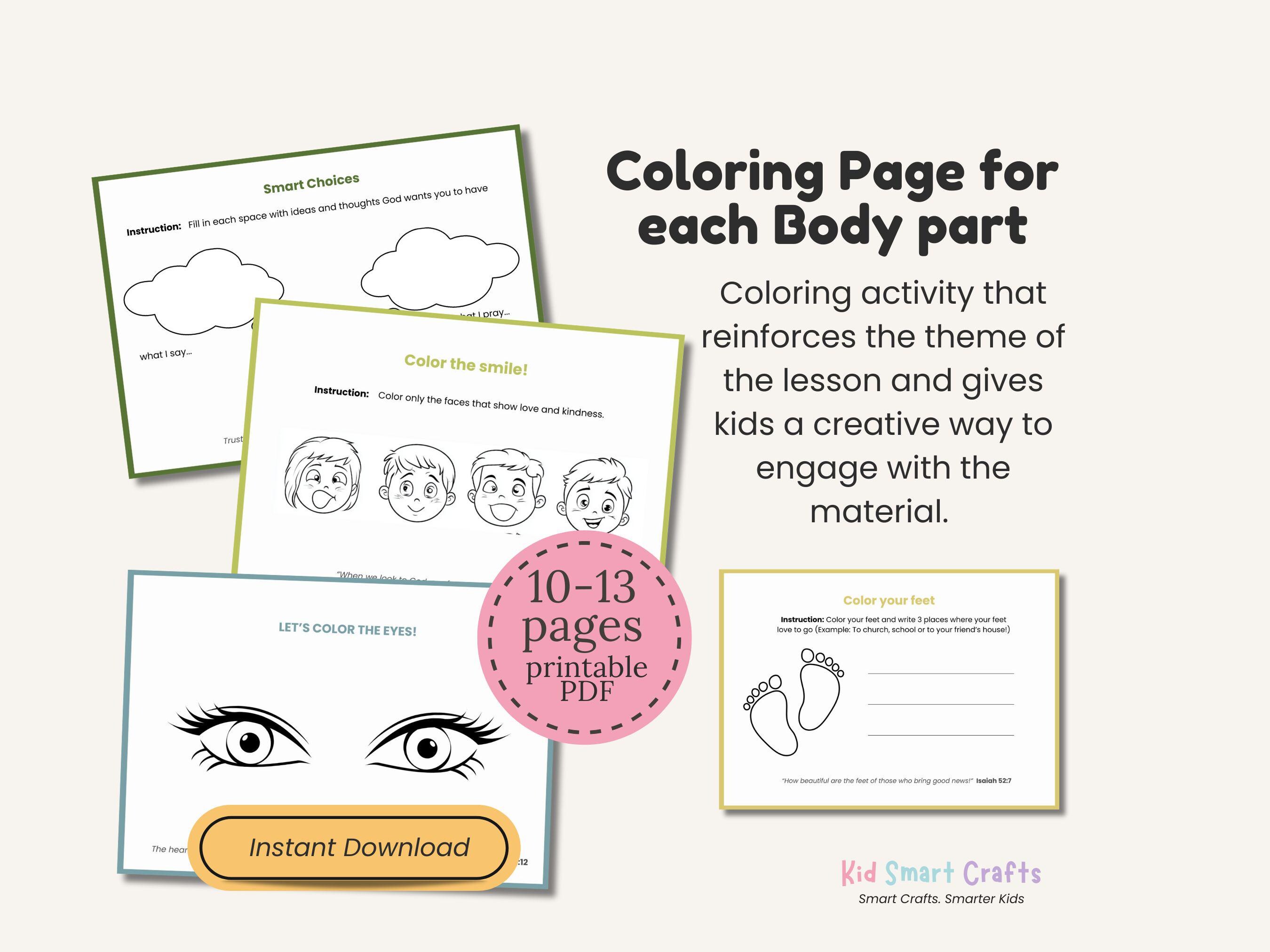 Printable Bible Lessons for Kids Physical Body Parts & Their Bible ...