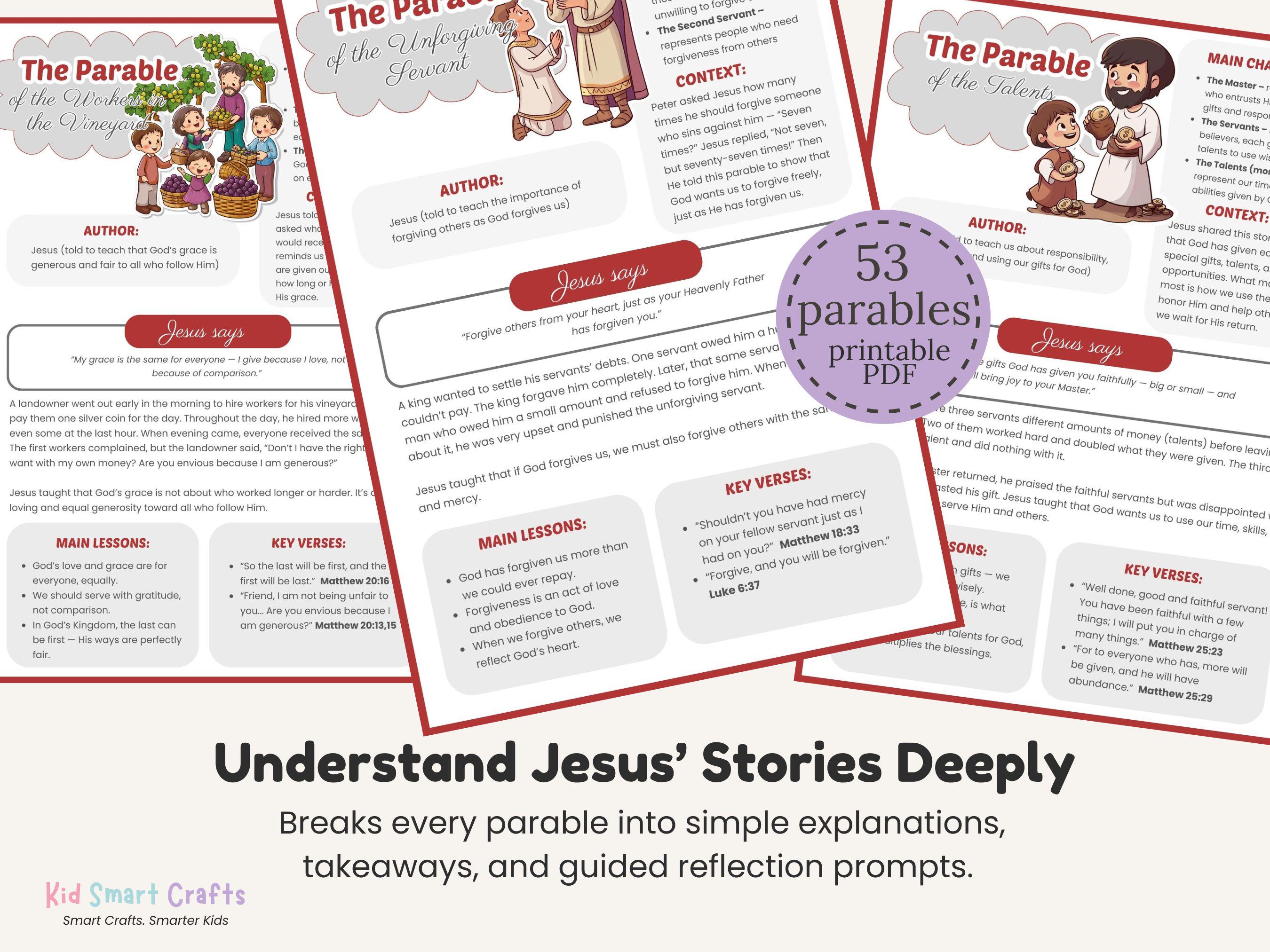Jesus Parables Bible Study Guide for Christian Kids Jesus Stories ...