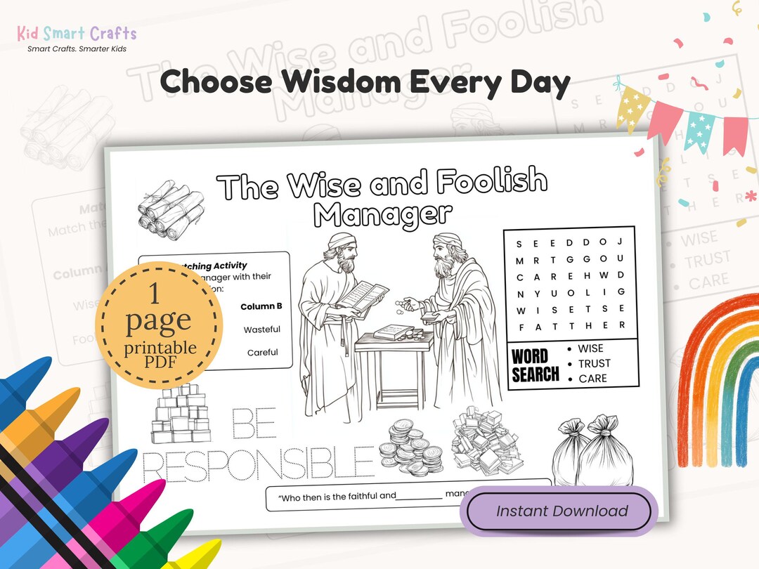 Jesus Parable the Wise and Foolish Manager Kids Coloring Placemat ...