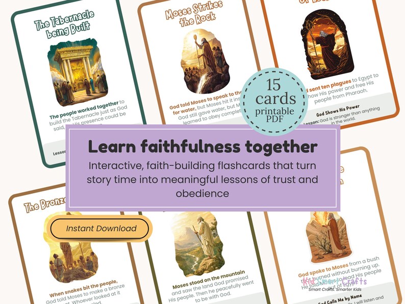 Life of Moses Printable Flashcards Set for Christian Kids Moses Bible ...