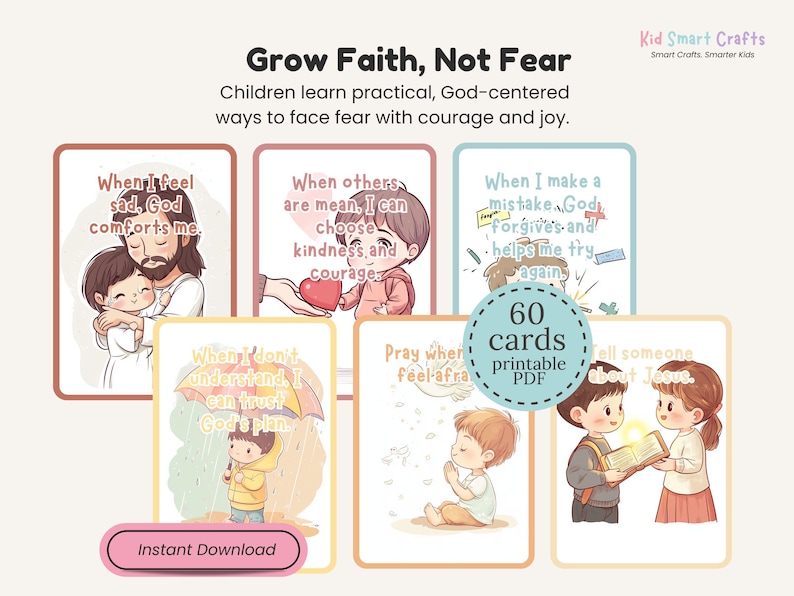 Faith Over Fear Flash Cards for Christian Kids Cute Kawaii Bible Verses ...