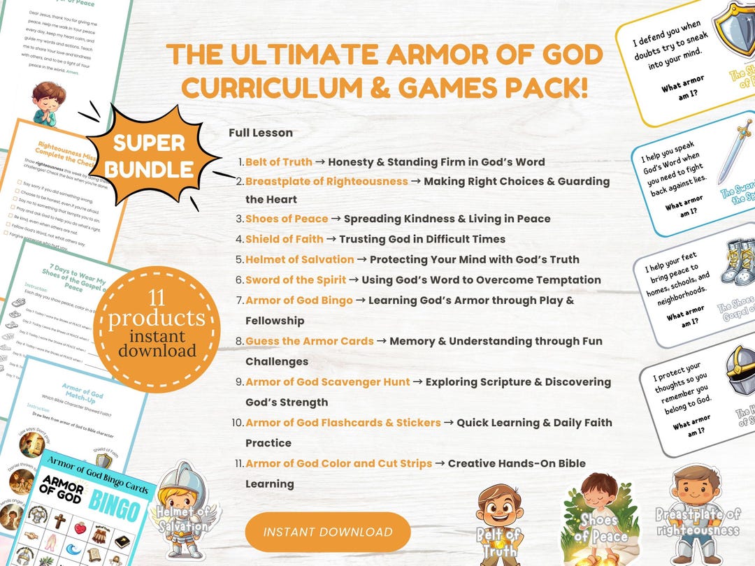 SUPER BUNDLE Armor of God Bible Lesson Pack for Christian Kids and ...