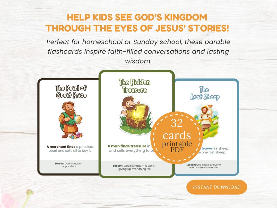 Jesus Parables Bible Story Flashcards for Christian Kids Printable ...