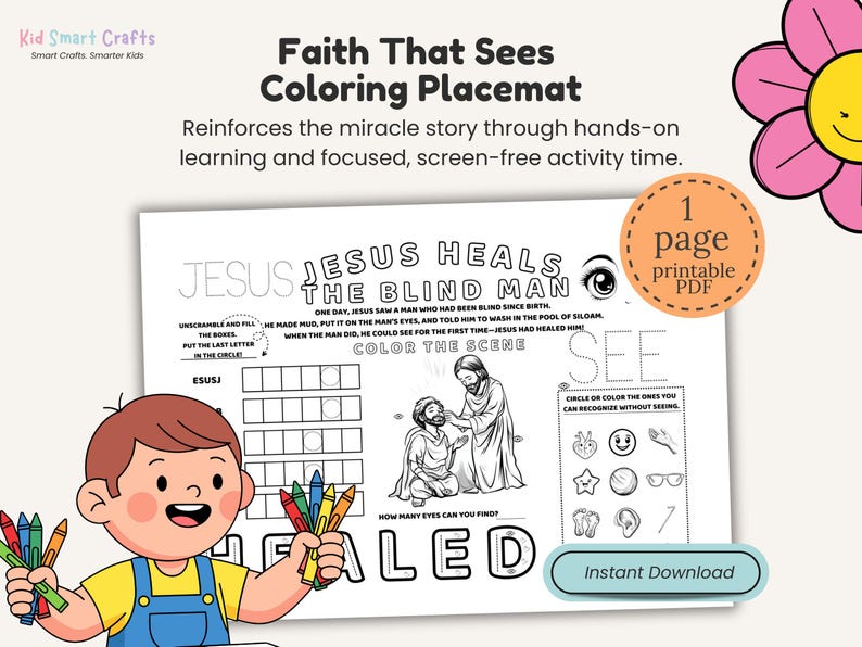 Jesus Coloring Activity Placemat for Kids Bible Coloring Jesus Miracle ...