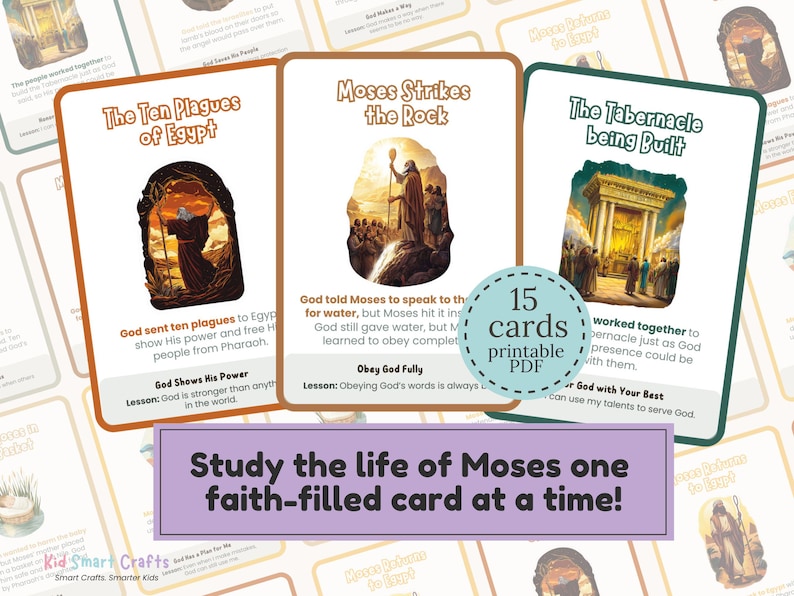 Life of Moses Printable Flashcards Set for Christian Kids Moses Bible ...