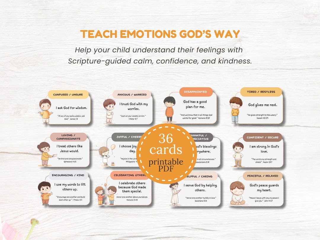 Printable Emotion Cards for Christian Kids Feelings Flashcards With ...