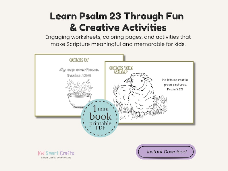 Psalm 23 Activity Pack for Kids Printable Bible Worksheets Sunday ...