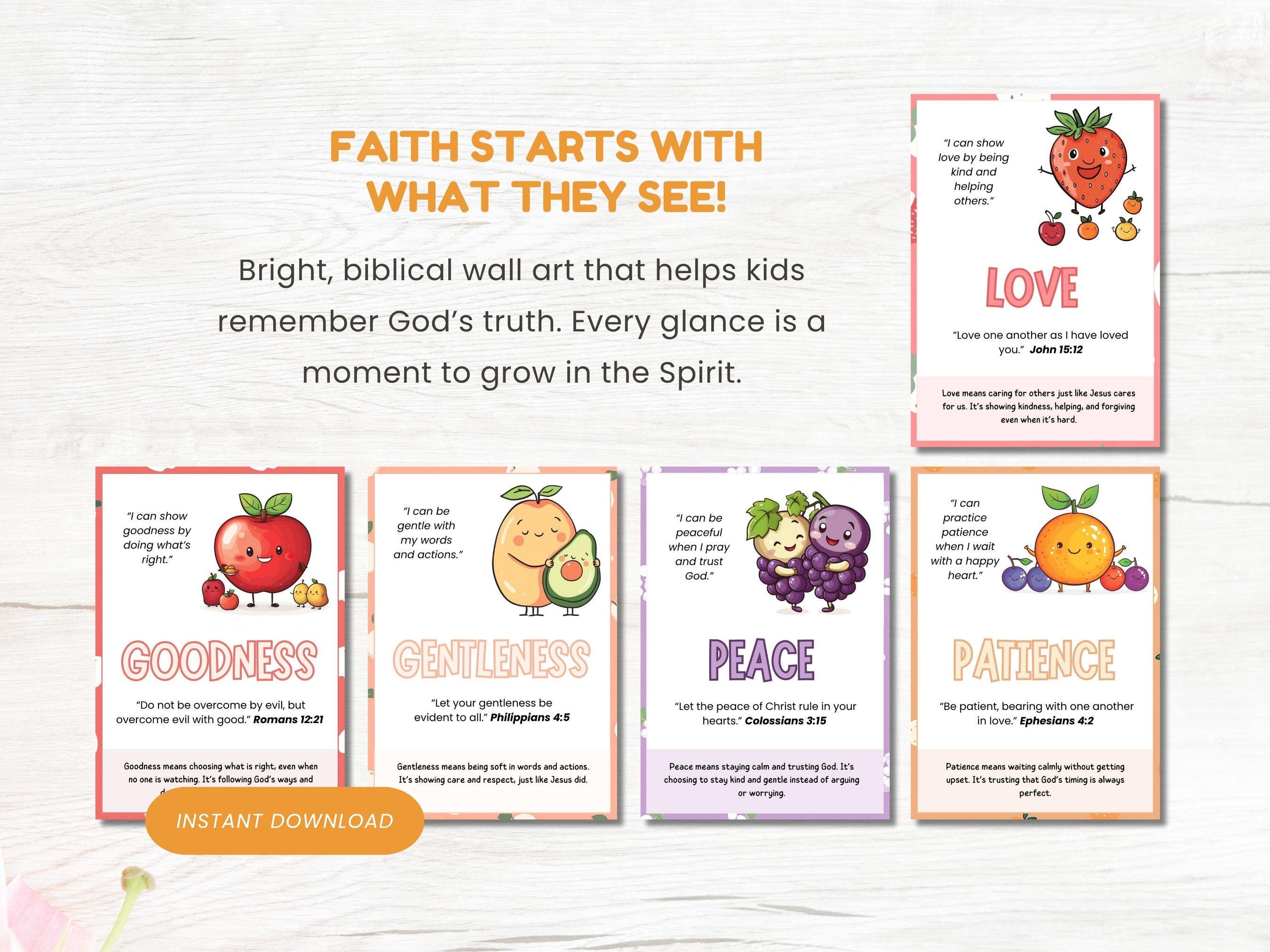 Fruits of the Spirit Wall Art Bible Verse Posters Christian Kids Room ...