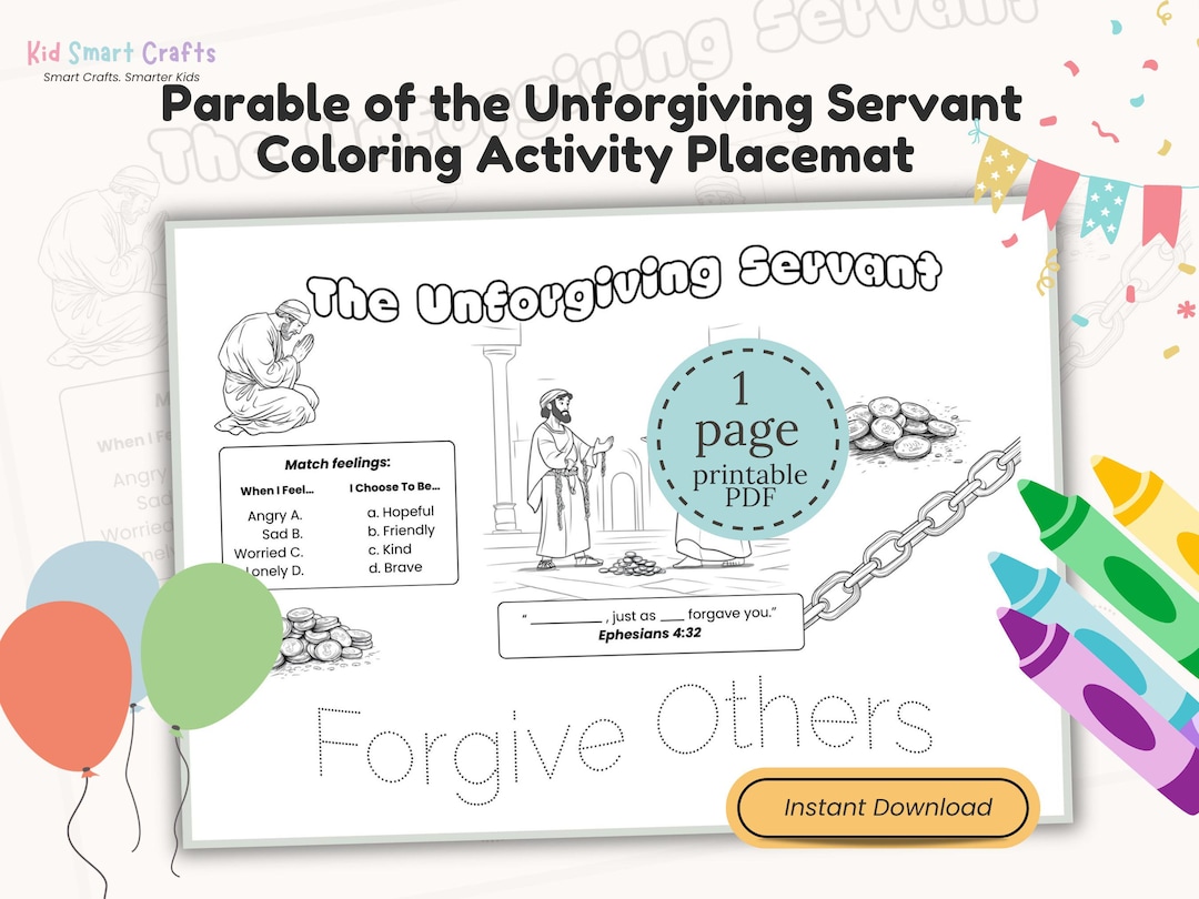 The Parable of the Unforgiving Servant Coloring Placemat for Kids Bible ...