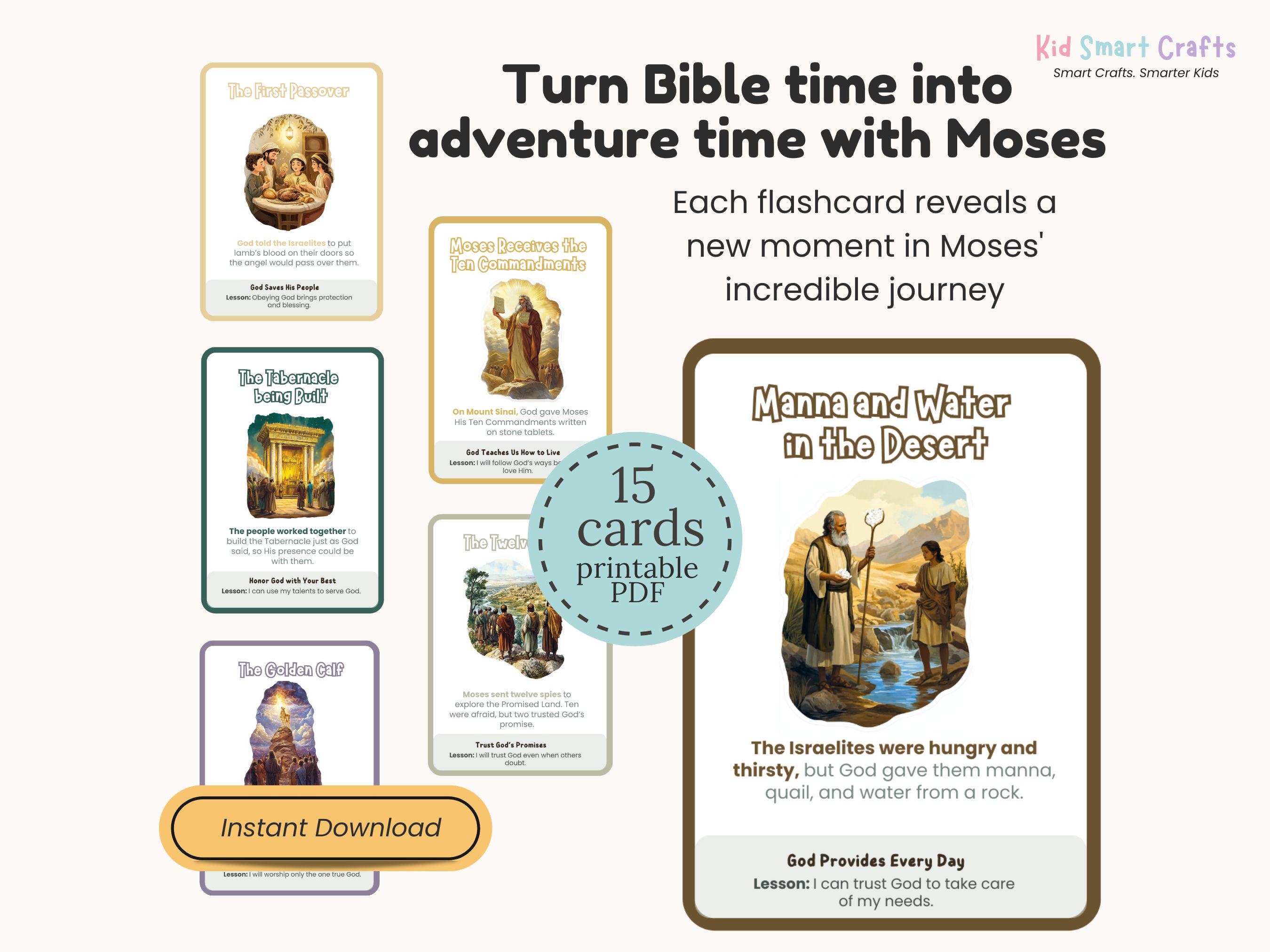Life of Moses Printable Flashcards Set for Christian Kids Moses Bible ...