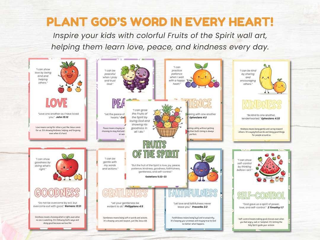 Fruits of the Spirit Wall Art Bible Verse Posters Christian Kids Room ...