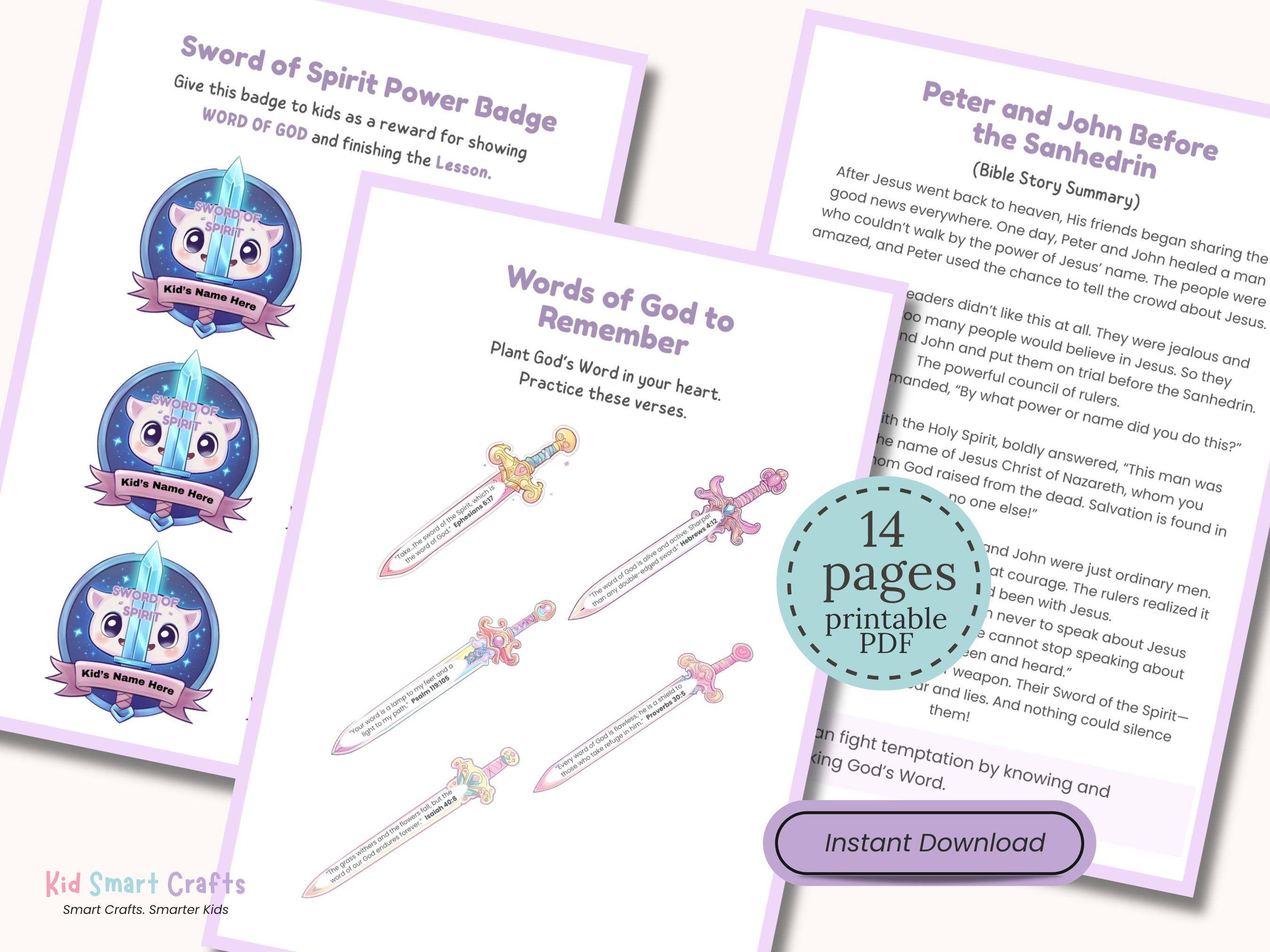 Sword of the Spirit Lesson for Kids Armor of God Bible Activity ...