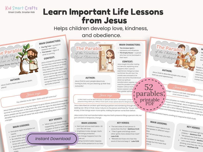 COMPLETE SET: Jesus Parables Printable Bible Study Guide Jesus Teaching ...