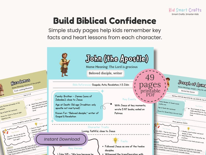 Bible Characters Study Guide Pack for Christian Kids Old & New ...