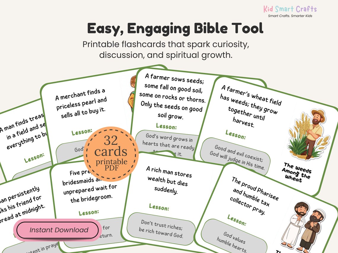 Jesus Parables Printable Flash Cards for Christian Kids Fun Bible Study ...