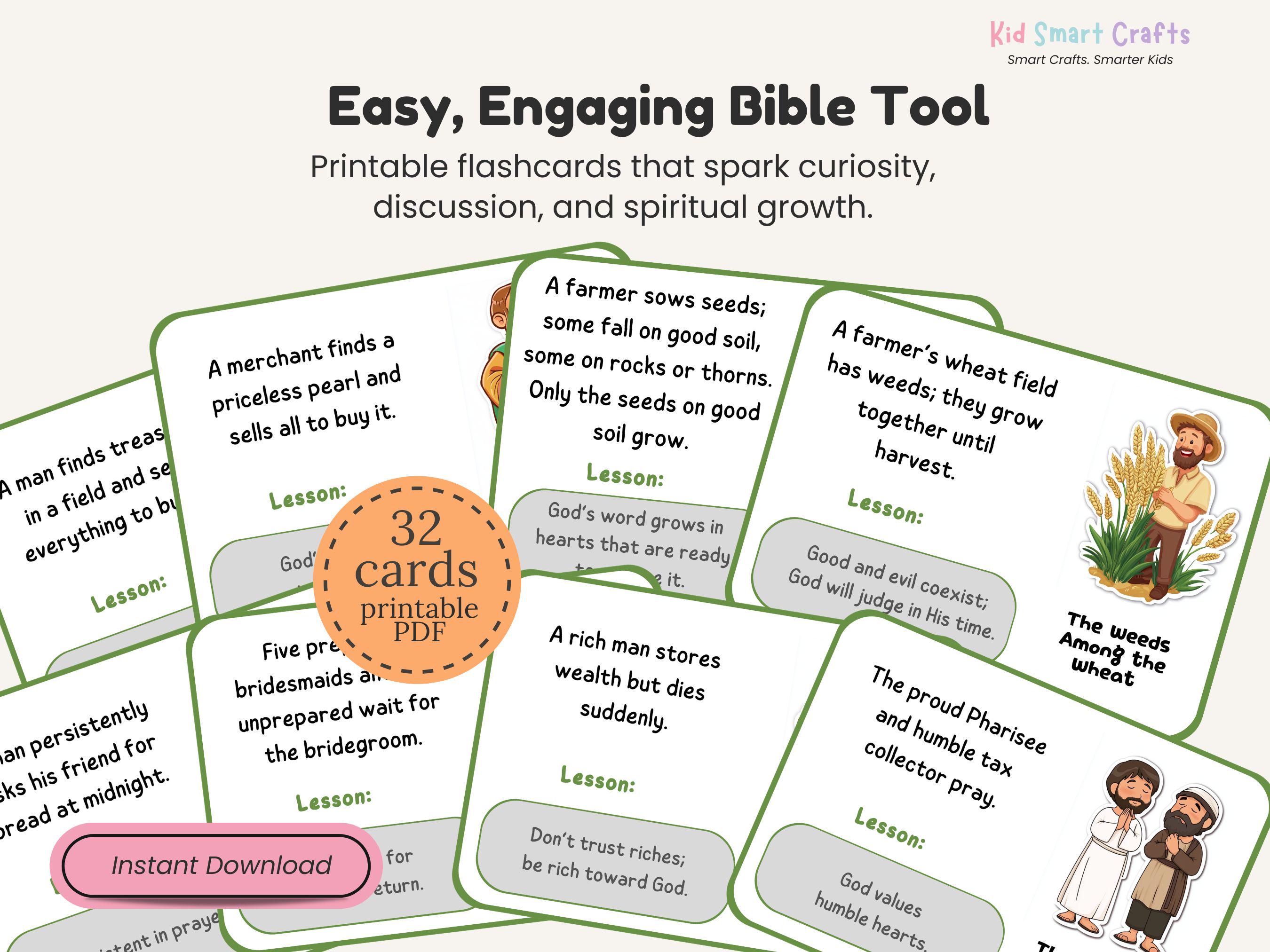 Jesus Parables Printable Flash Cards for Christian Kids Fun Bible Study ...