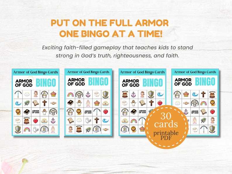 Armor of God Bingo Game Christian Printable Bible Activity for ...