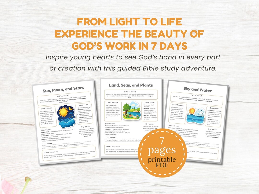 7 Days of God’s Creation Bible Study Guide for Christian Kids Faith ...