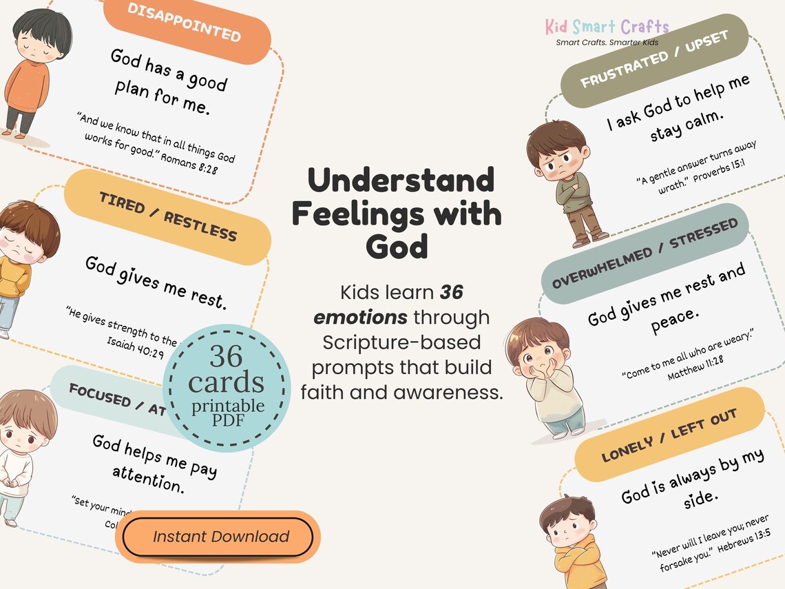 Printable Emotion Cards for Christian Kids Feelings Flashcards With ...