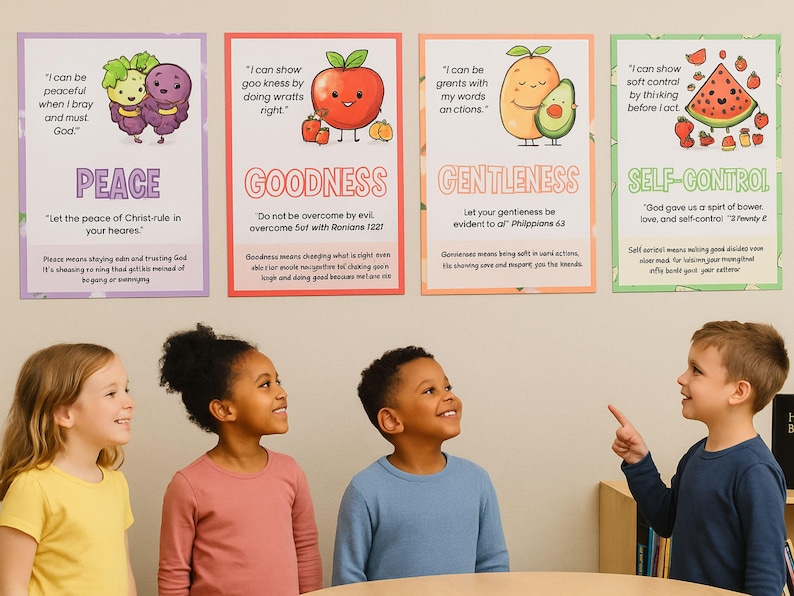 Fruits of the Spirit Wall Art Bible Verse Posters Christian Kids Room ...