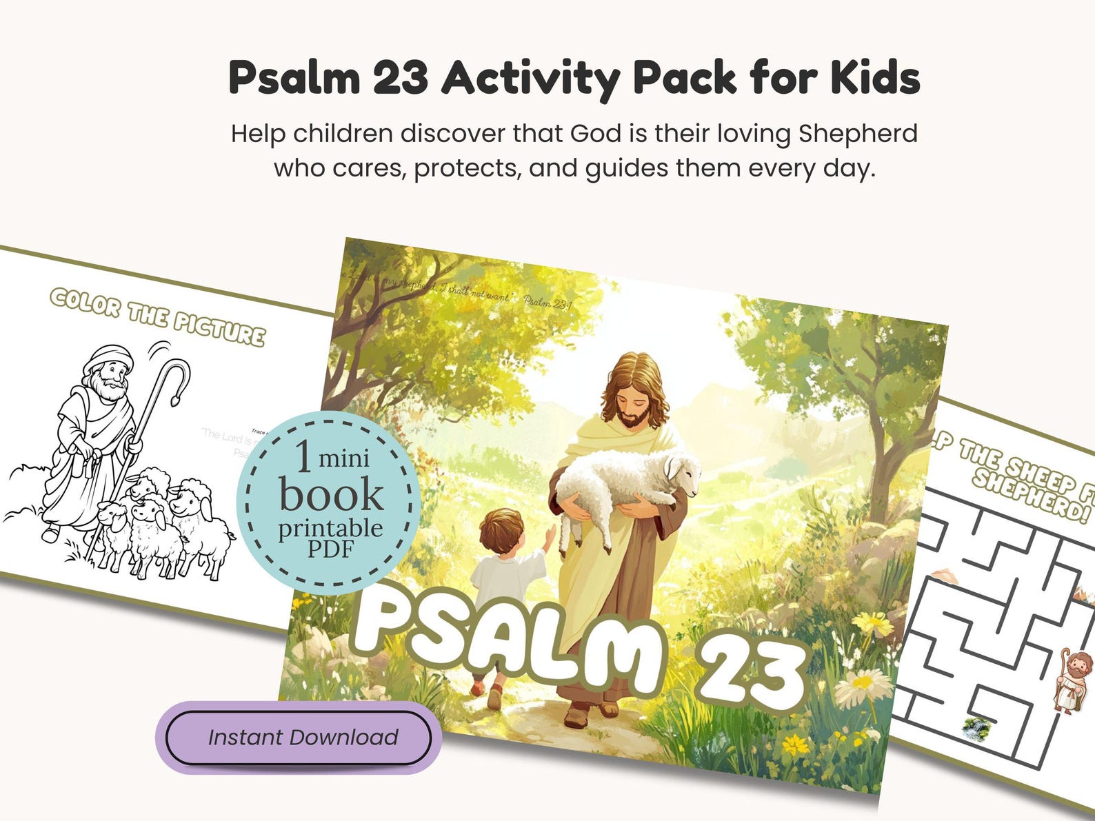 Psalm 23 Activity Pack for Kids Printable Bible Worksheets Sunday ...