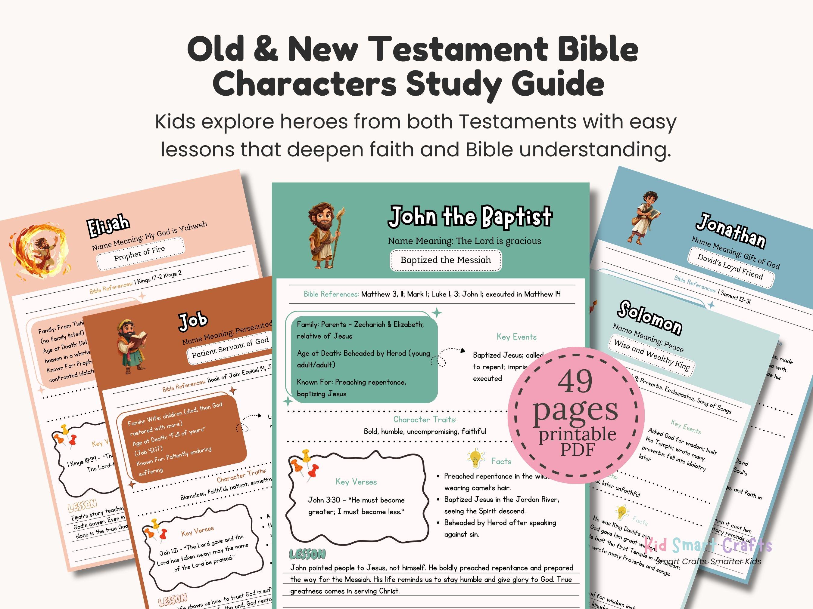 Bible Characters Study Guide Pack for Christian Kids Old & New ...