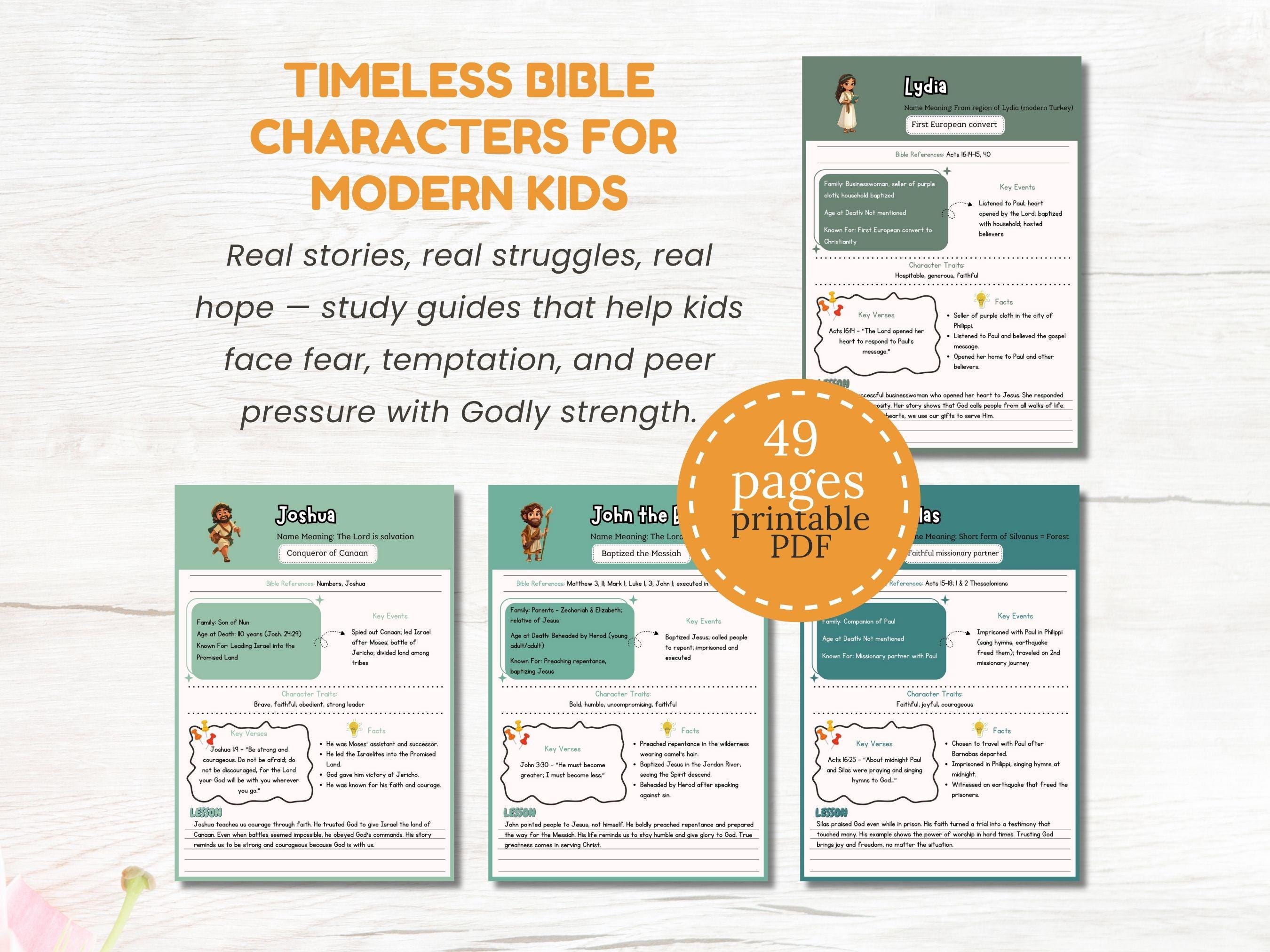 Bible Characters Study Guide Pack for Christian Kids Old & New ...