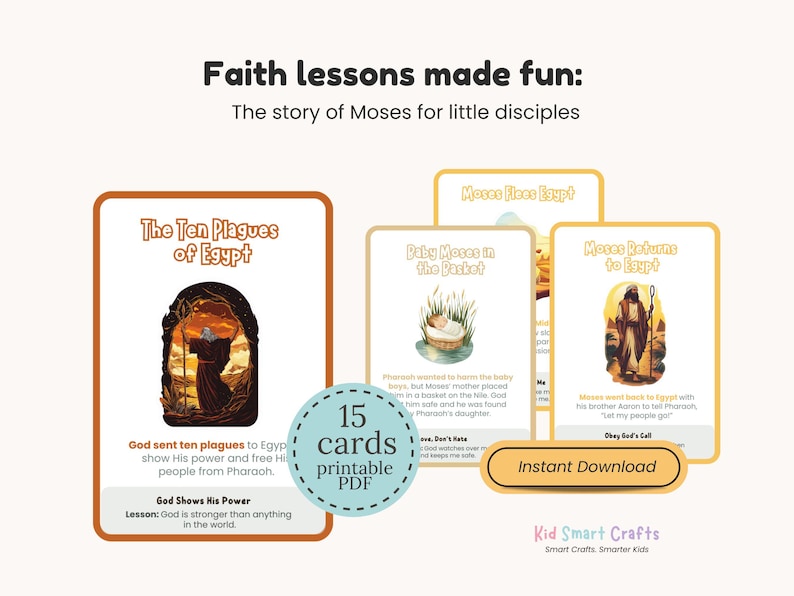Life of Moses Printable Flashcards Set for Christian Kids Moses Bible ...