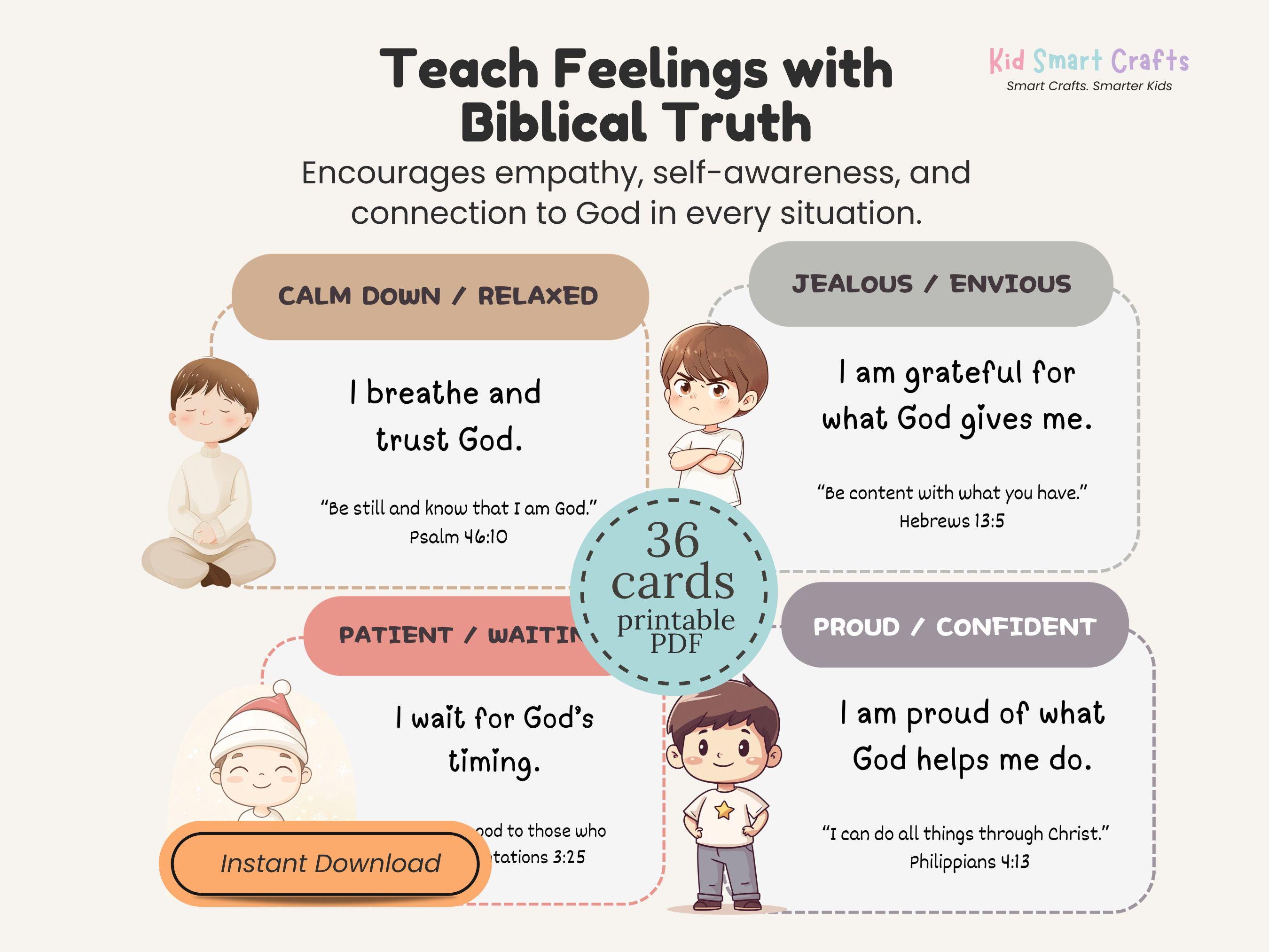 Printable Emotion Cards for Christian Kids Feelings Flashcards With ...