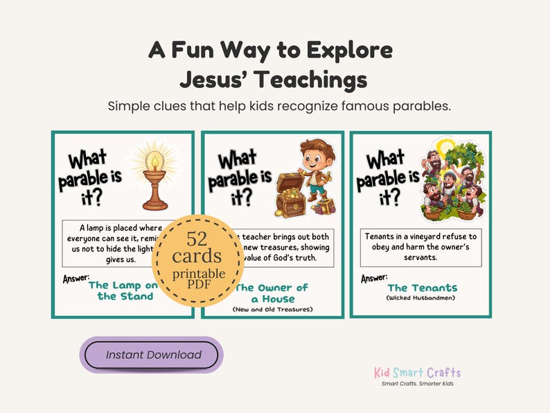 Jesus Parables Guessing Game Cards Bible Trivia Game for Kids Printable ...