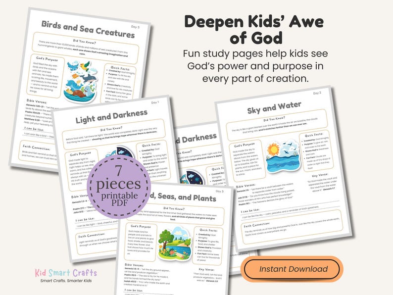 7 Days of God’s Creation Bible Study Guide for Christian Kids Faith ...
