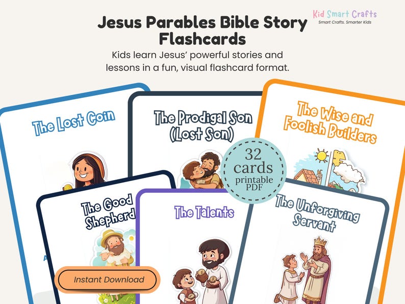 Jesus Parables Bible Story Flashcards for Christian Kids Printable ...