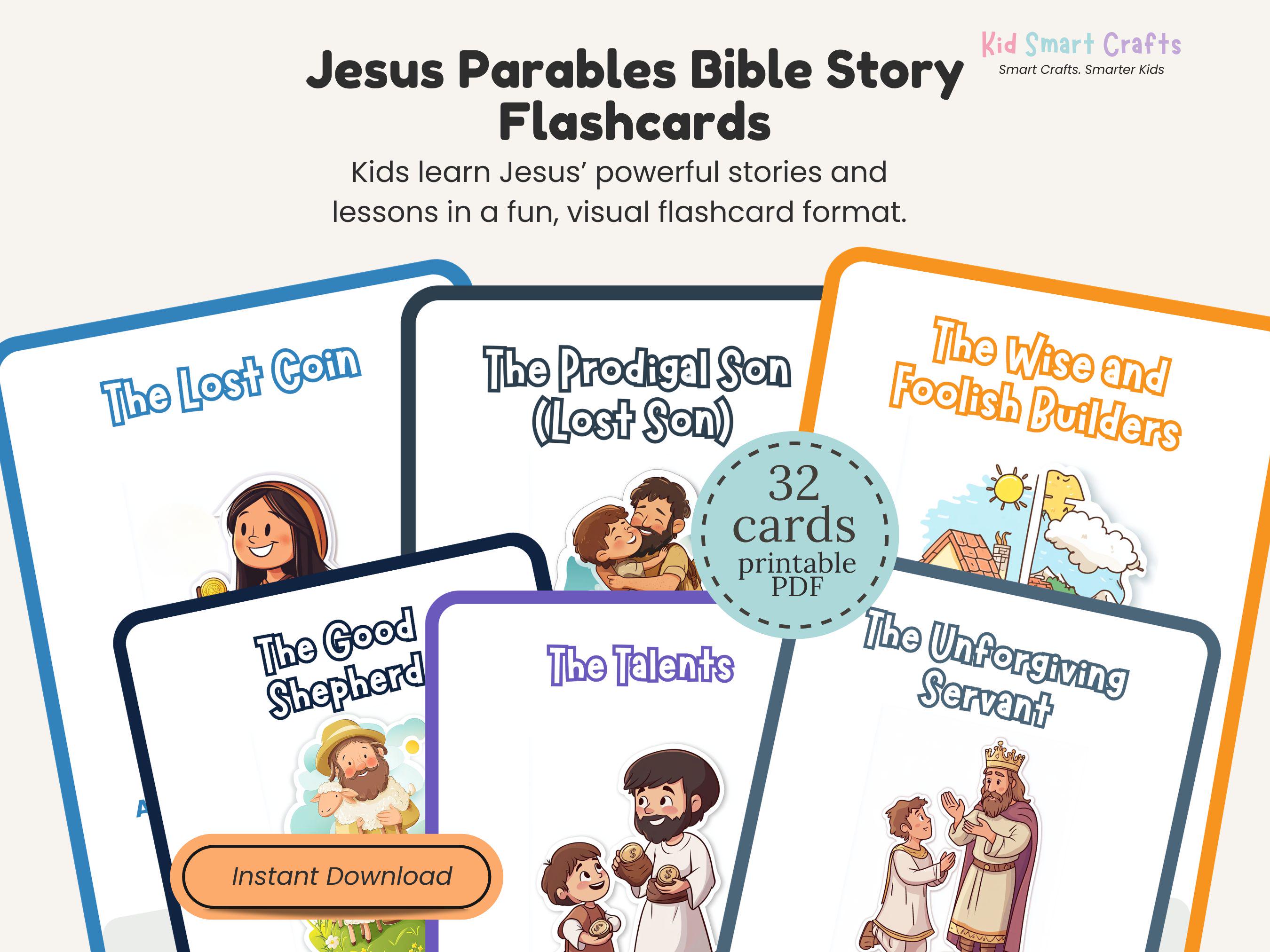 Jesus Parables Bible Story Flashcards for Christian Kids Printable ...