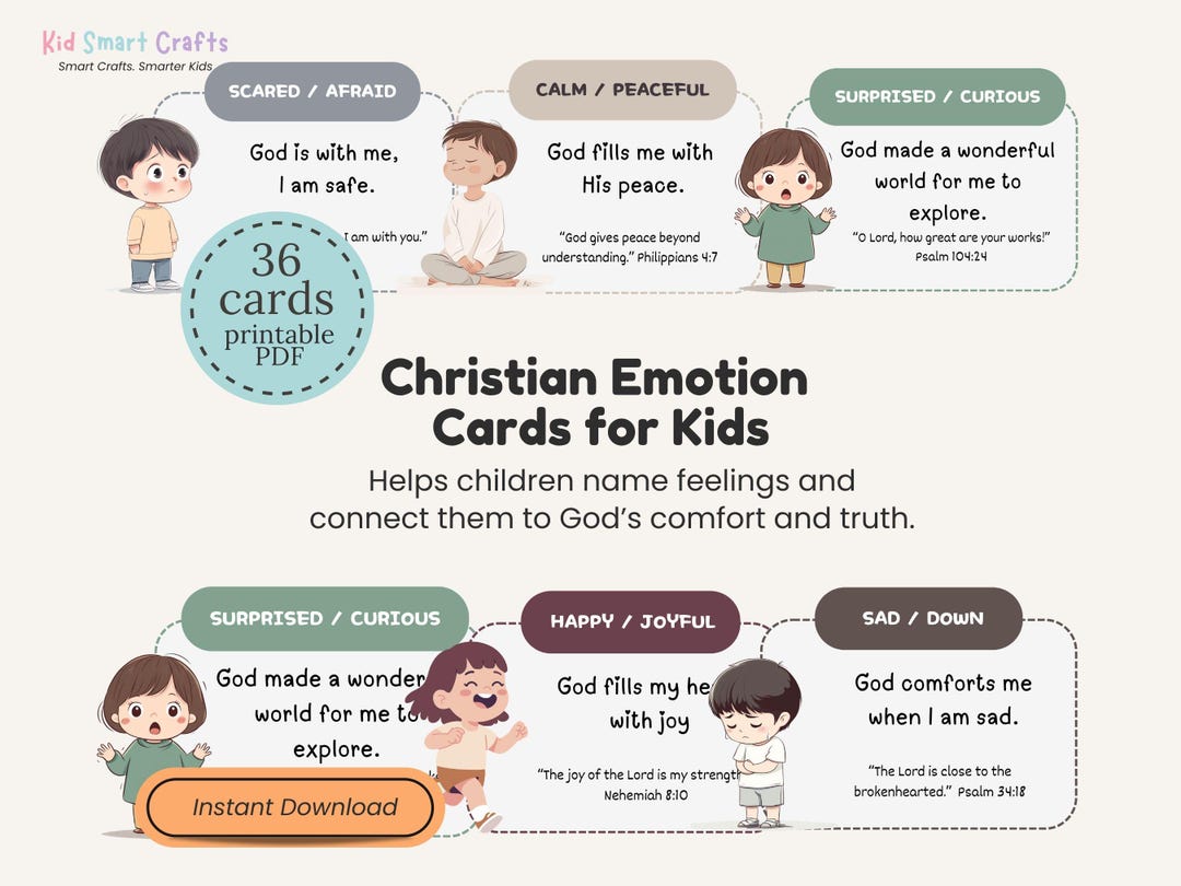 Printable Emotion Cards for Christian Kids Feelings Flashcards With ...