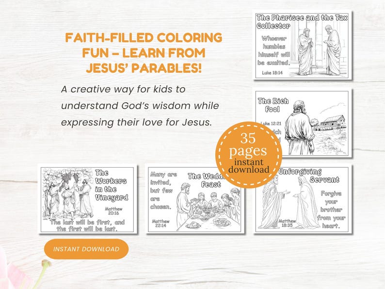 Jesus Parables Coloring Pages for Christian Kids Bible Stories Faith ...