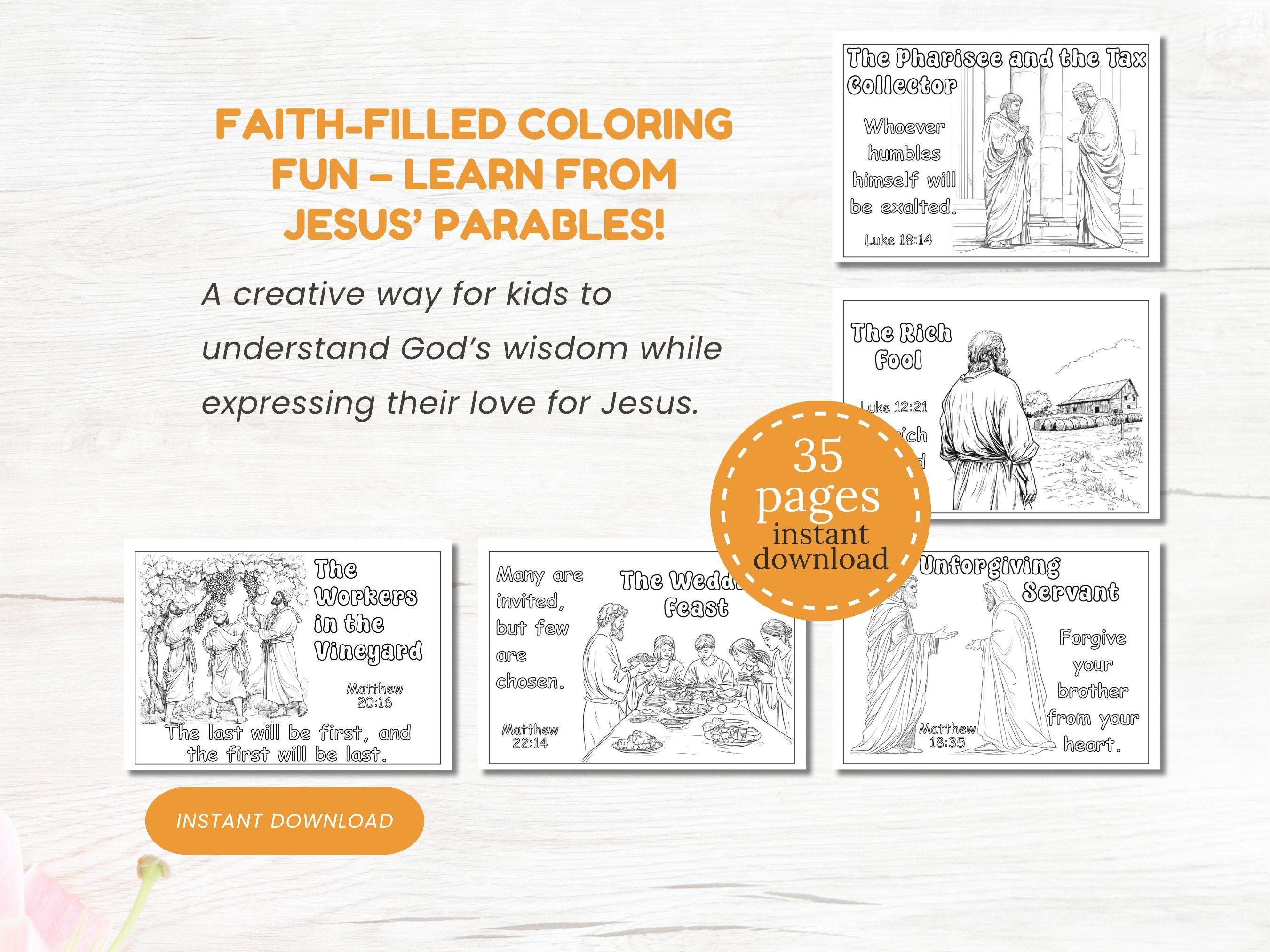 Jesus Parables Coloring Pages for Christian Kids Bible Stories Faith ...