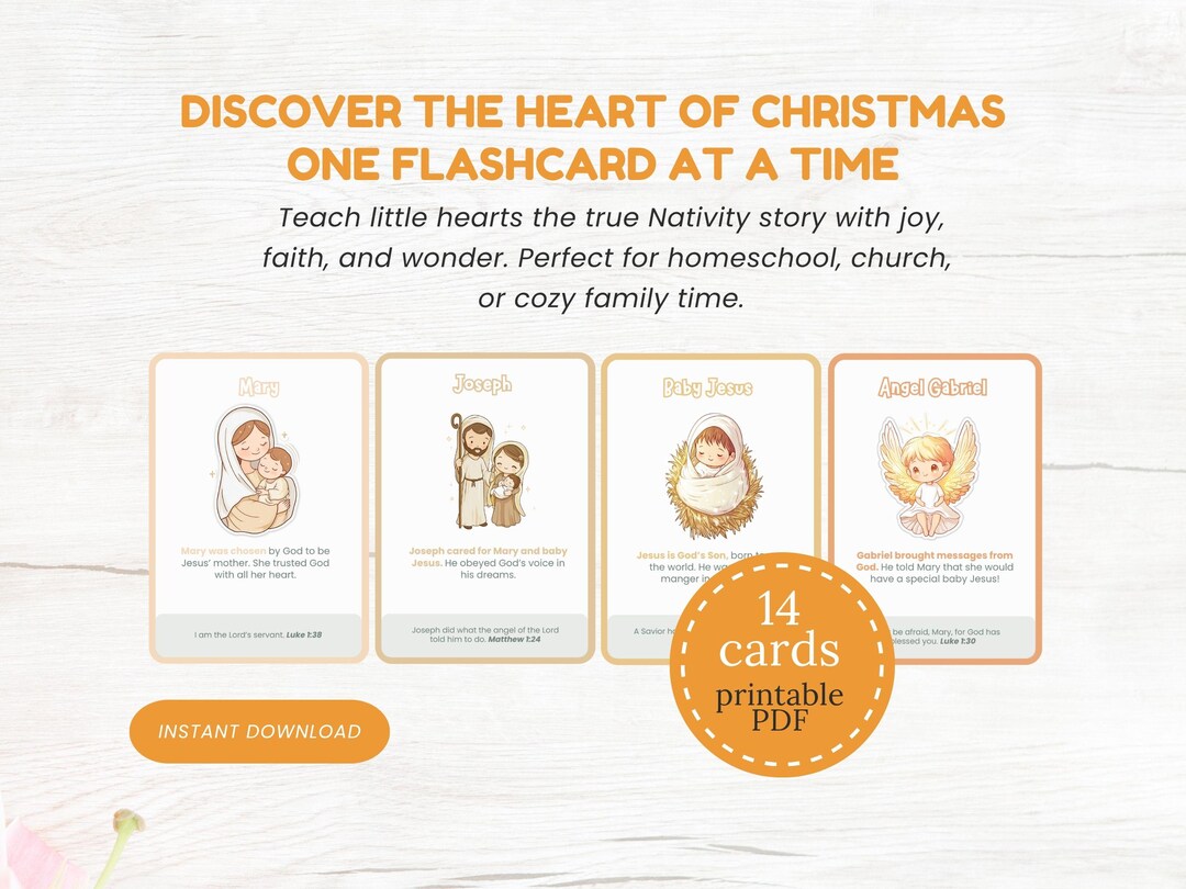 14 Printable Nativity Flashcards for Kids Jesus Birth Story Lessons ...
